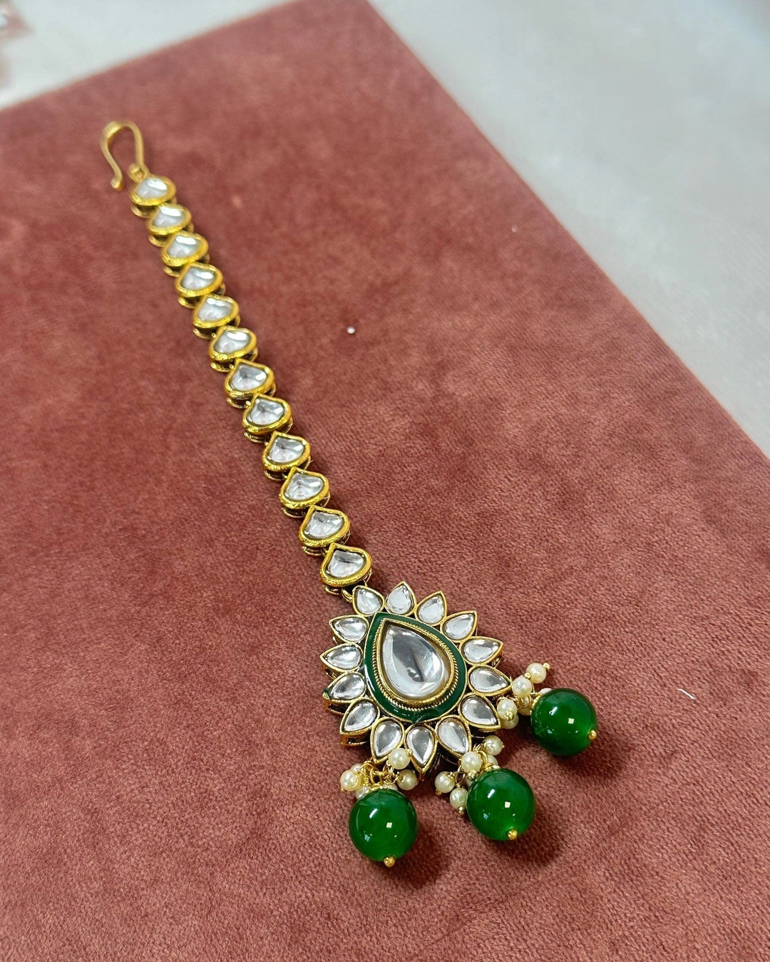 Green Faux Kudan Tikka/ Tikli/ Indian/ Pakistani Fashion Jewellery ...
