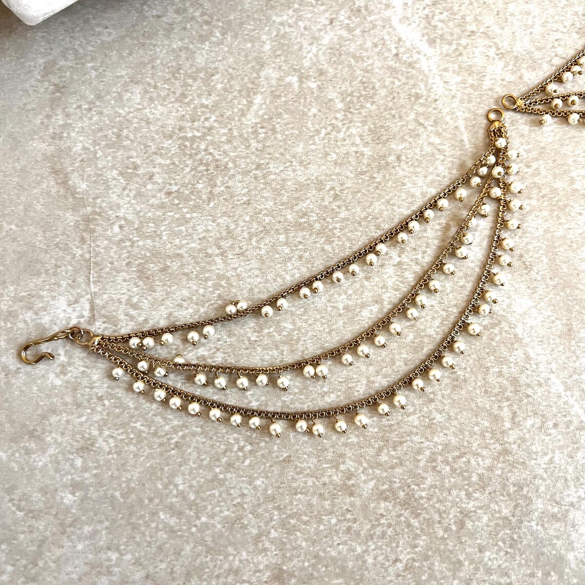 Antique Gold Pearl Ear Chains to Add to Any Earring Style. Bollywood ...