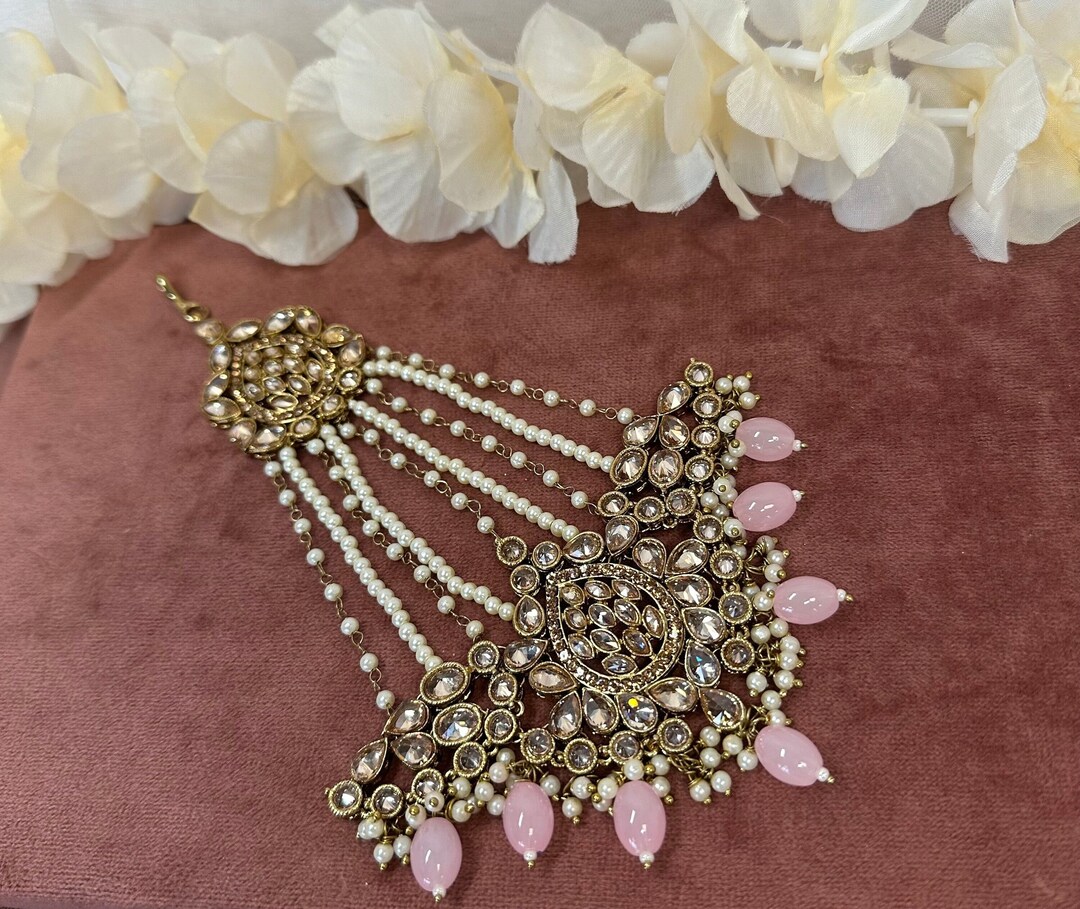 Antique Gold Jhumar - Light Pink/ Passa/ Indian/ Pakistani Style ...