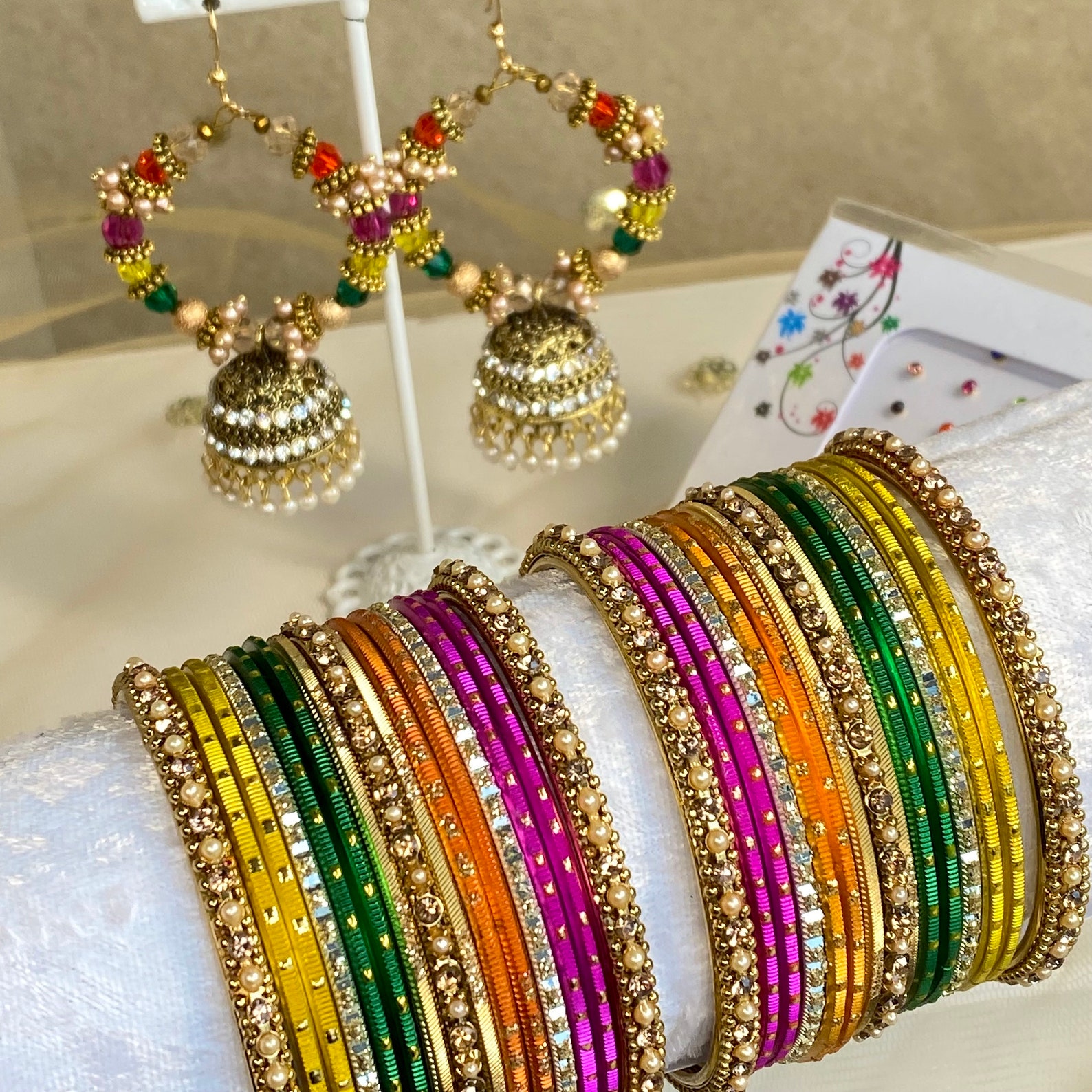 New Gift Box Bangles, Jhumka Earring and Bindi Pack. Multicolour - Etsy