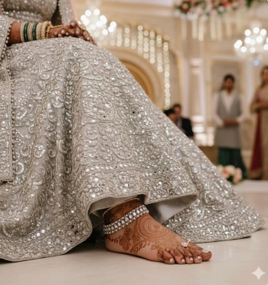 Silver White Pearl Shiny Stone Light Weight Anklets Pair Pakistani ...