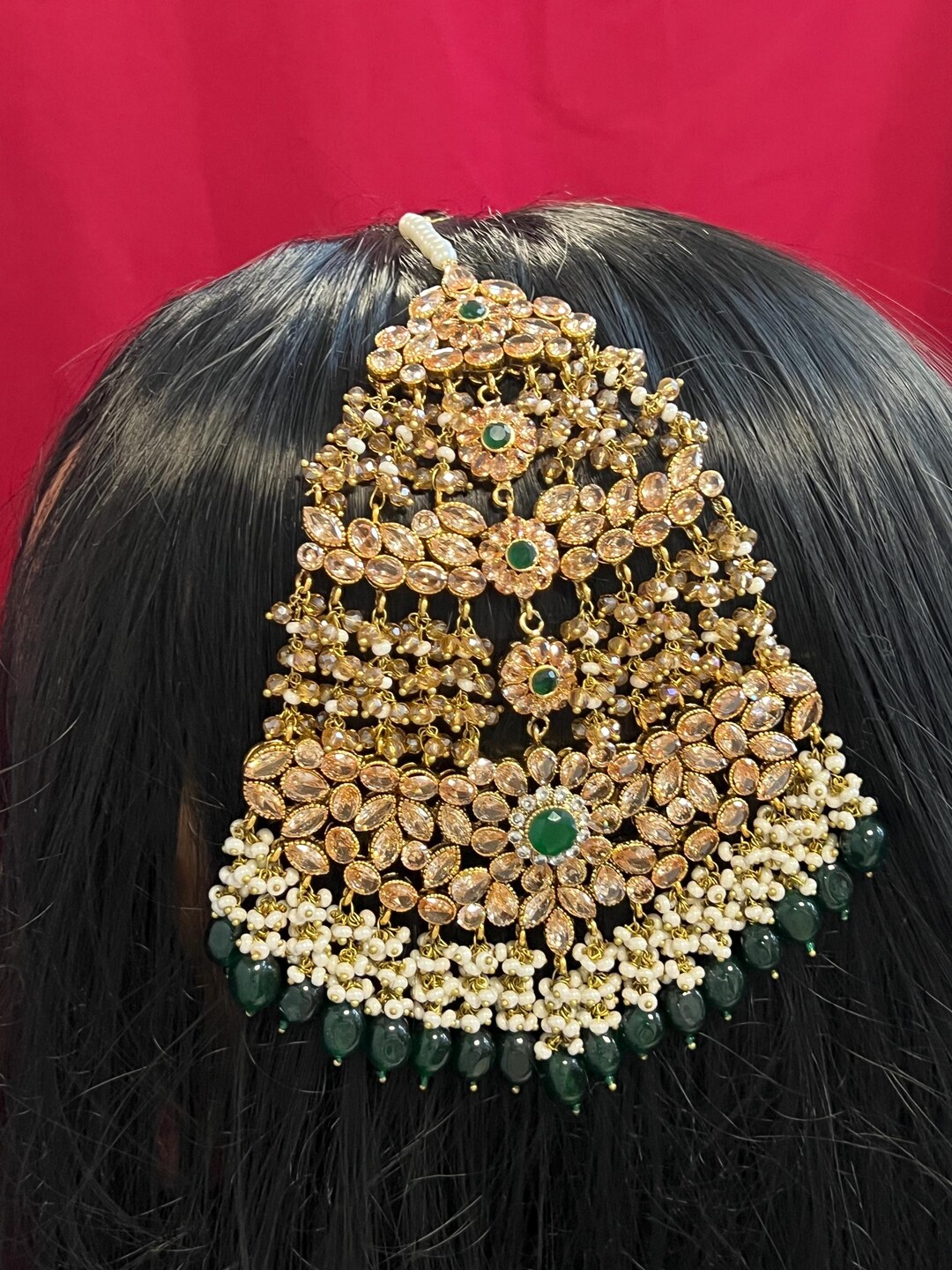 Extra Large Jhumar/green/gold Plated/green Bead/champagne Zircon ...