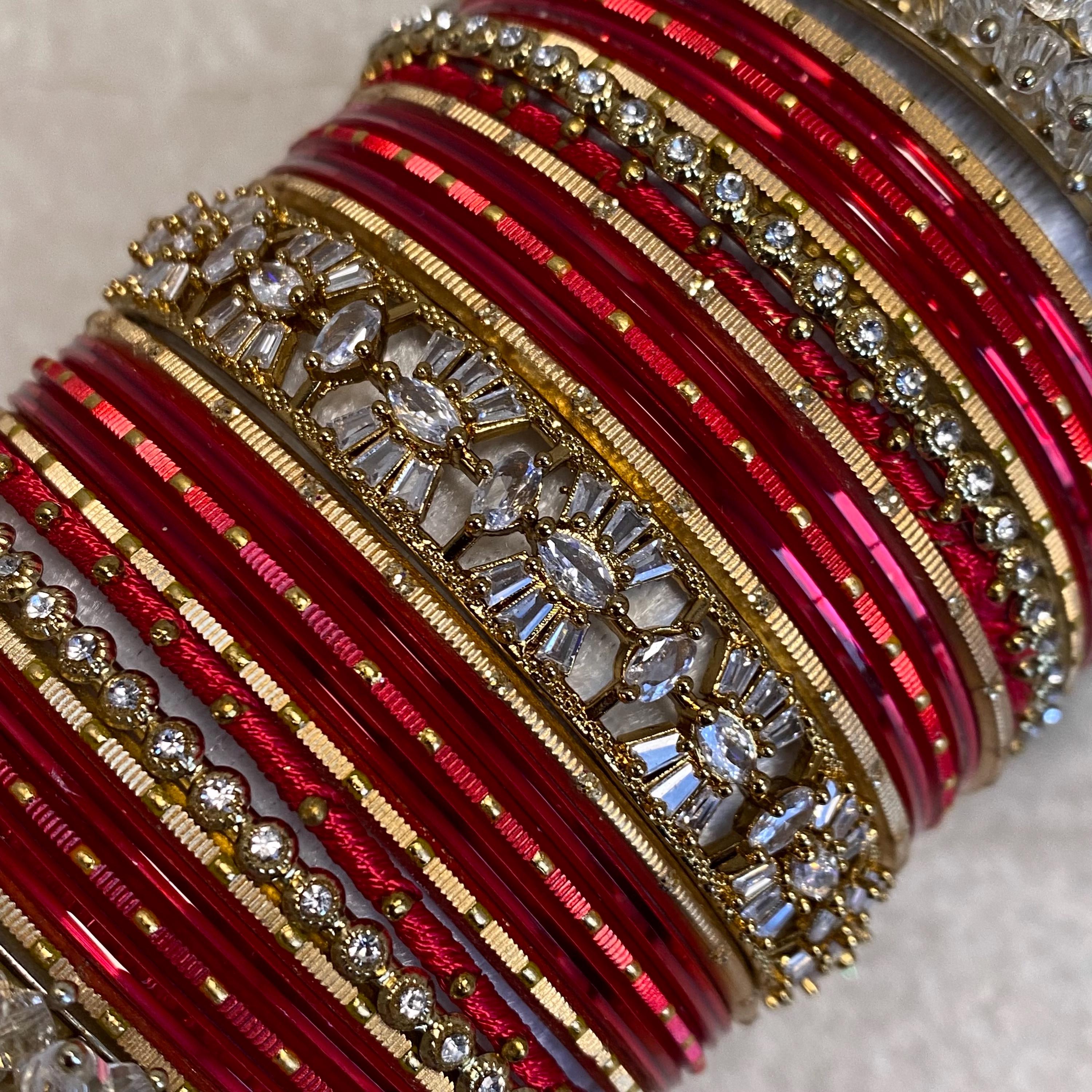 Bridal Bridal Red Gold Bangle Sets in 2.10 Crystal Chooriyan Indian ...