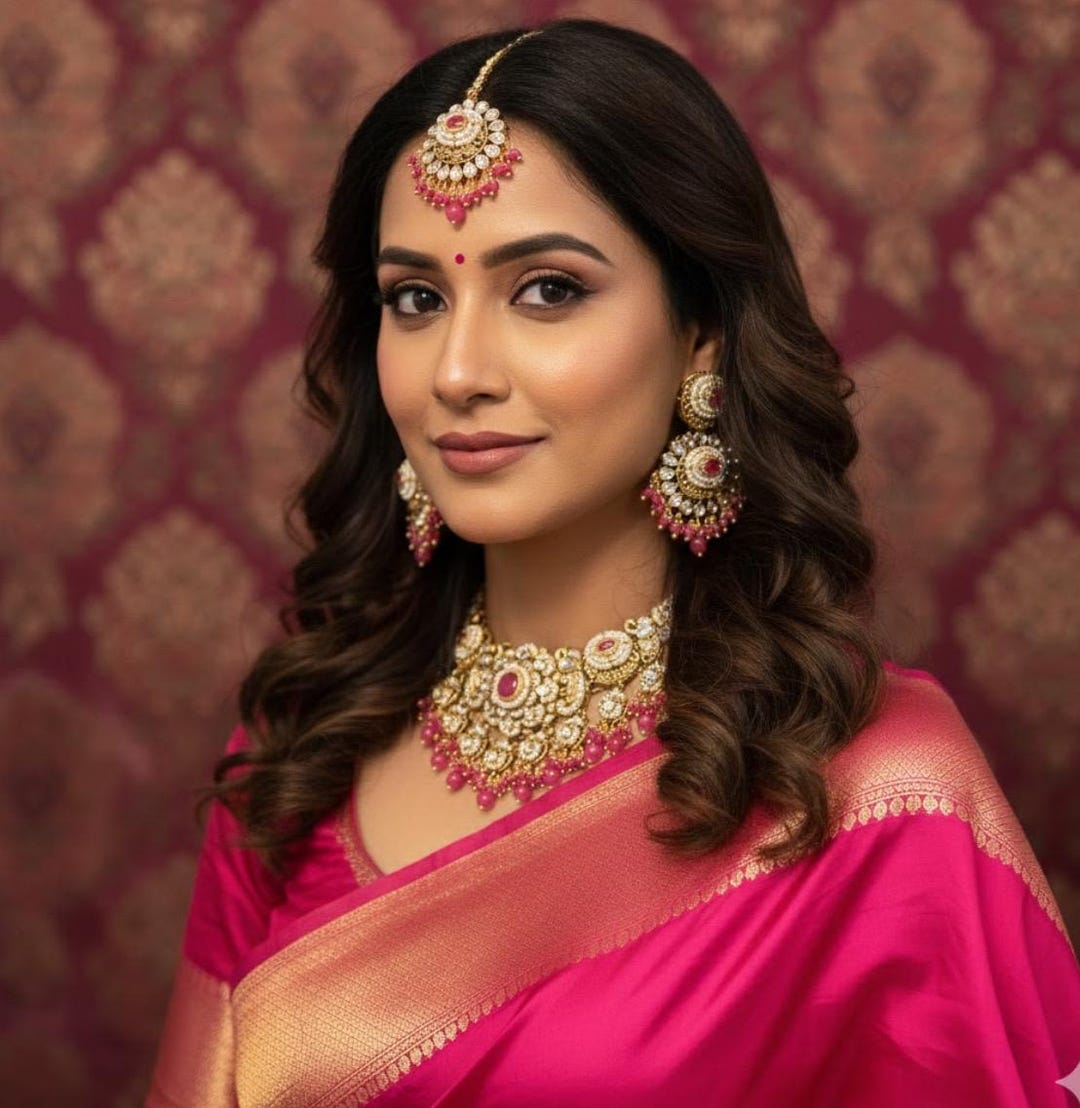 Gold Coral Pink Necklace Set Earring Stud Tikka Bangles Kundan Bright ...