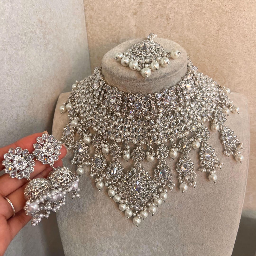 Silver Bridal Set Pearl Indian/ Pakistani Style With Jhumka Earring ...