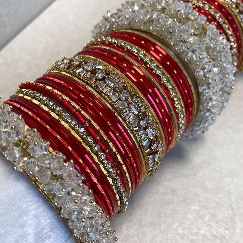 Bridal Bridal Red Gold Bangle Sets in 2.10 Crystal Chooriyan Indian ...