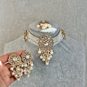 Faux Kundan Clear Pearl Choker Set Earring/ Tikka/ Tikli/ Indian ...
