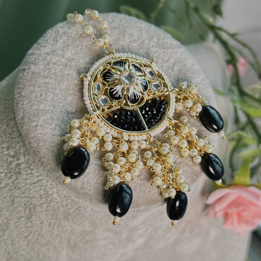 FLASH SALE Half Price Black Meenakari Tikka /faux Kudan Pearl Tikka ...