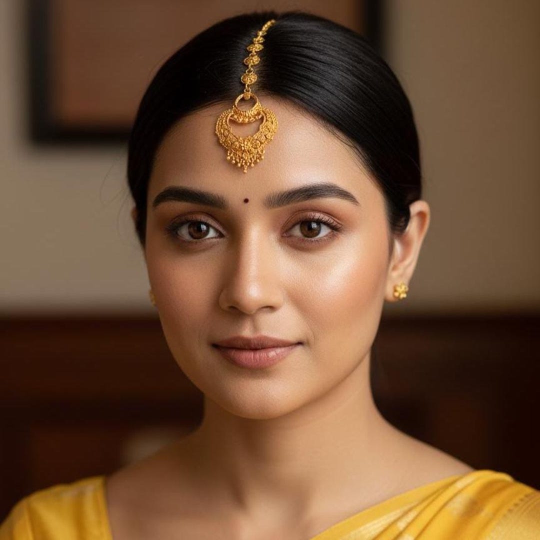 Medium Bright Gold Indian Maang Tikka Traditional Bridal Tikki Tikli ...