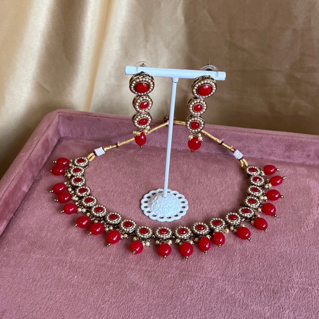 Red stone jewellery set store