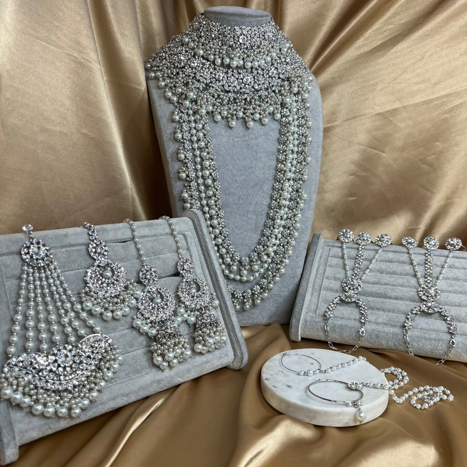Silver Full Bridal Set Indian/ Pakistani Style/necklace/ Choker ...
