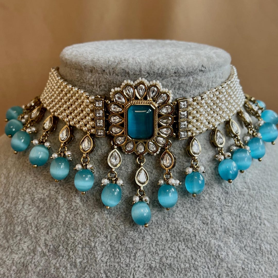 Blue Pearly Choker Only/unique Style/ Indian/chokers/pakistani/fashion ...