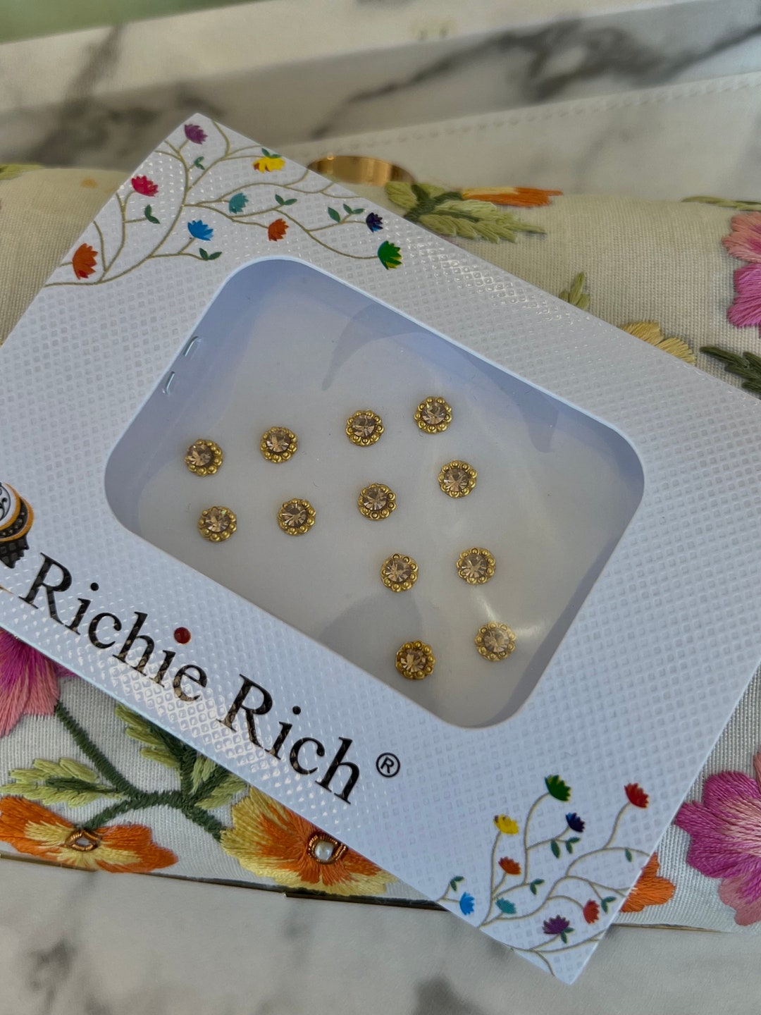 Gold Bindi Pack/ Bindiya/ Chanlo/ Indian Accessory/ Forehead Sticky Gem ...