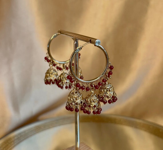 Dark Maroon Antique Gold Medium Jhumki Hoops Indian Jhumka Style Earrings gifts for Women Etsy