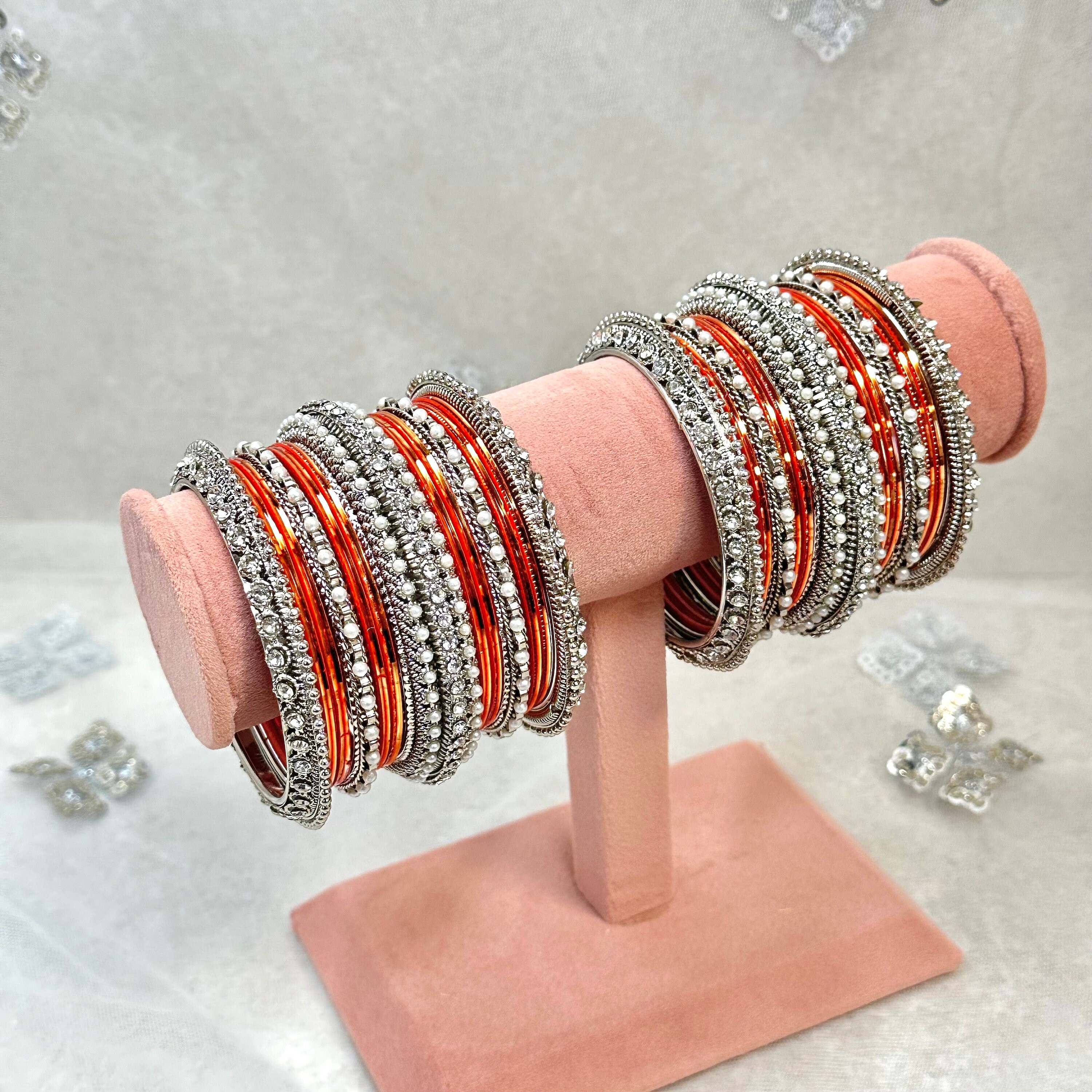 Orange/silver Bangle Set/indian/ Pakistani/jewelley/ Fashion Bracelet ...