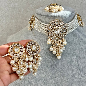 Faux Kundan Clear Pearl Choker Set Earring/ Tikka/ Tikli/ Indian ...