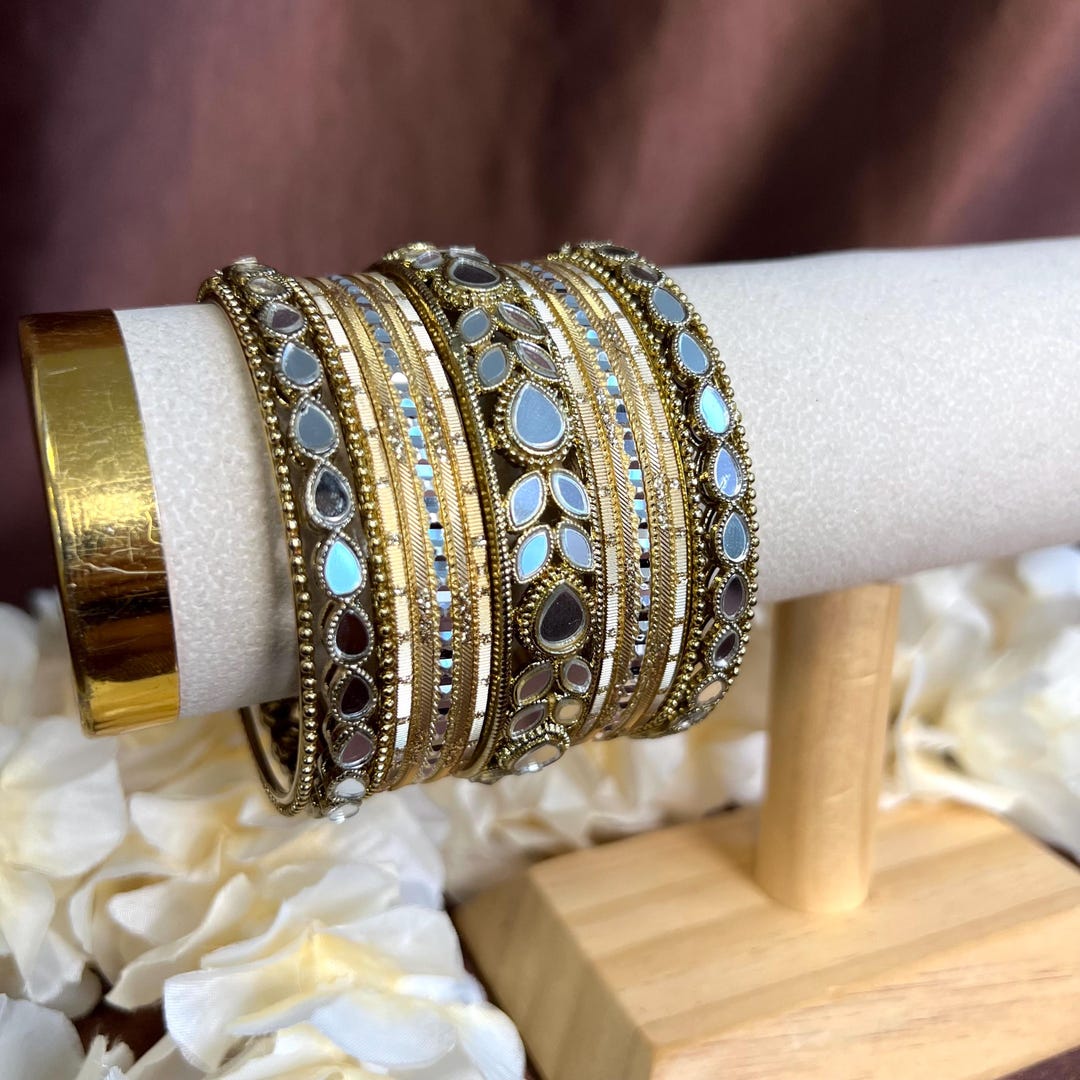 One Arm Mirrored Gold Bangle Stack Indian Pakistani Jewellery Fashion ...