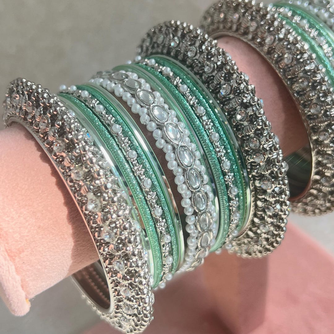 Silver Sparkly Chunky Bangle Set | Indian Pakistani Punjabi Churi ...