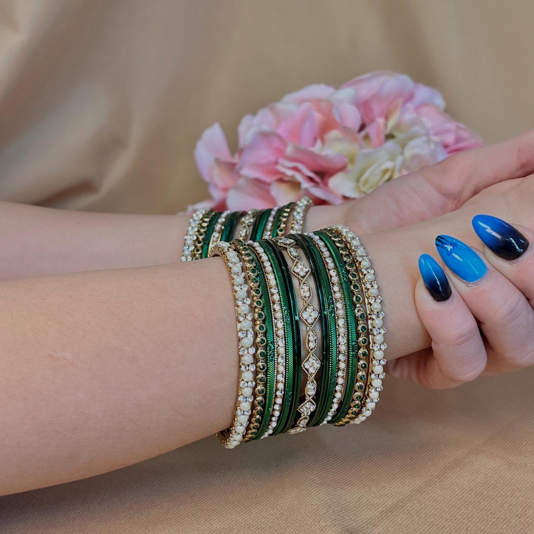 Small Green Pearly Bangle Set - Both Arms Indian/ Pakistani/jewellery ...