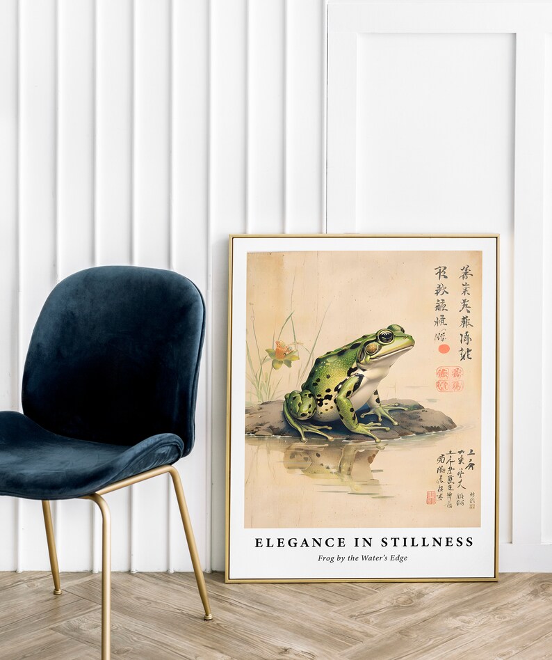 Elegance in Stillness, Frog by the Water's Edge, Wall Art, Home Decor ...