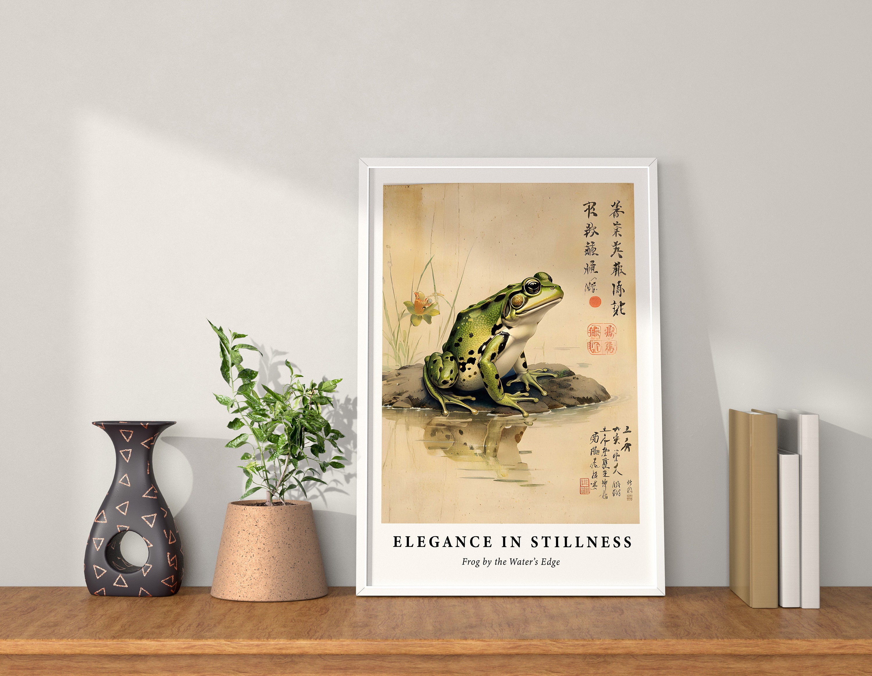 Elegance in Stillness, Frog by the Water's Edge, Wall Art, Home Decor ...
