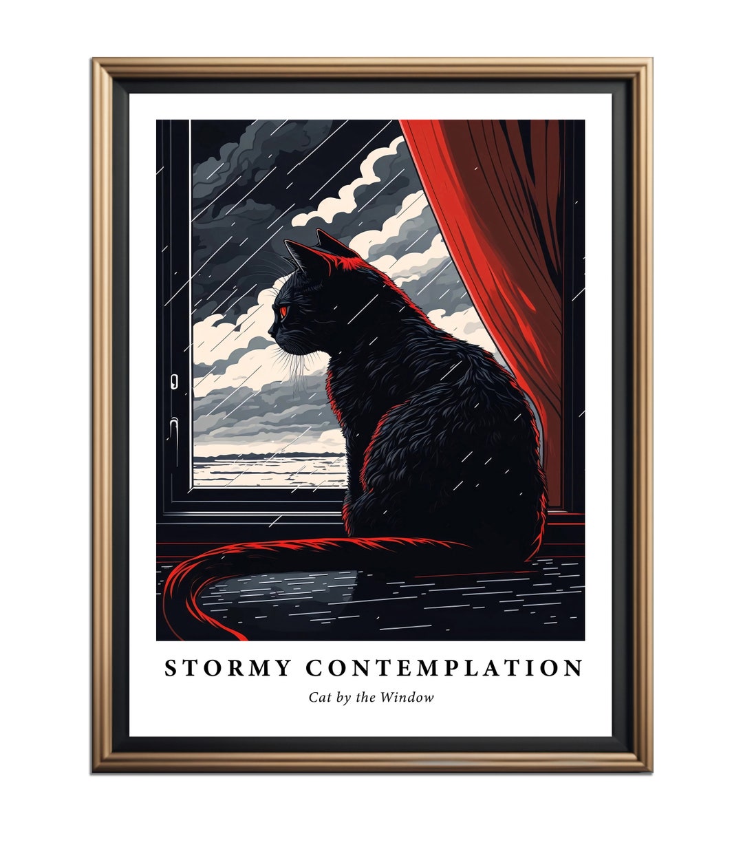 Stormy Contemplation, Cat by the Window, Wall Art, Home Decor, Rainy ...