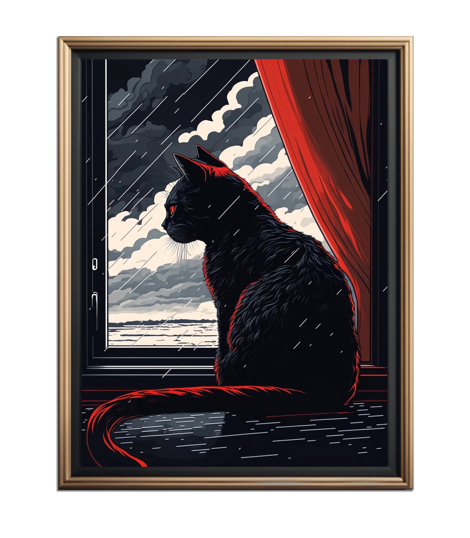 Stormy Contemplation, Cat by the Window, Wall Art, Home Decor, Rainy ...