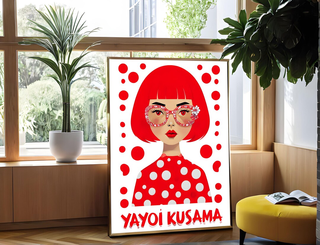 Yayoi Kusama Poster-abstract Portrait in Red Polka Dot Fashion, Yayoi ...