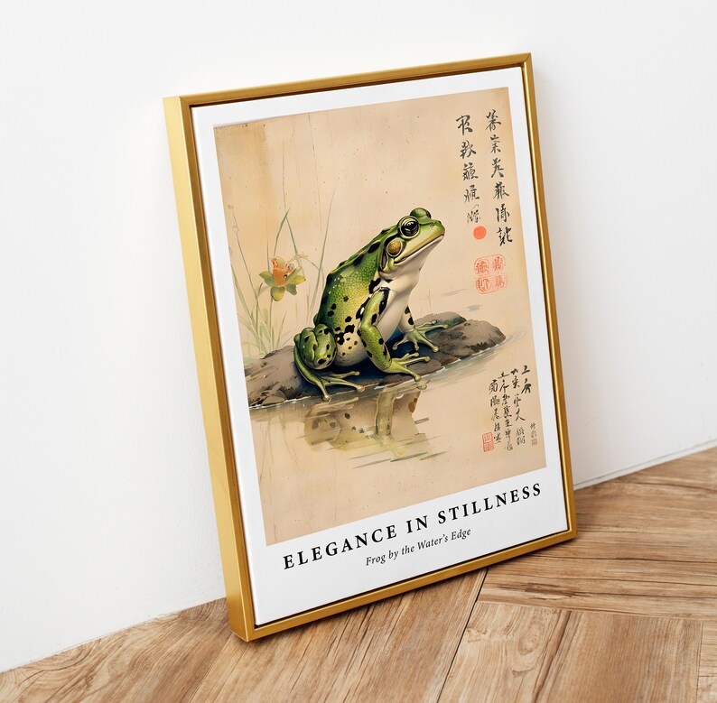 Elegance in Stillness, Frog by the Water's Edge, Wall Art, Home Decor ...
