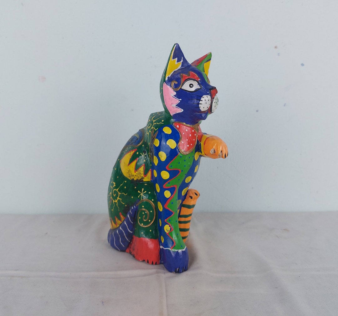 Colorful Cat Statue, Vintage Cat Statue, Colorful, Unique, Rare, Home ...