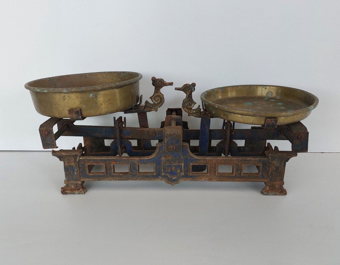 Antique Scale, 5kg , Blue Scale, Shabby Kitchen Decor, Kitchen Decor ...