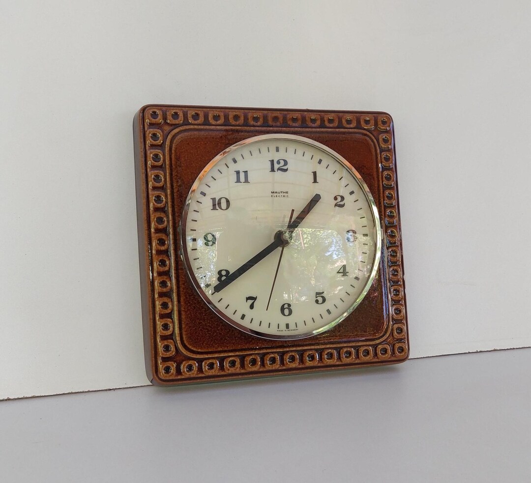 Brown Clock, Vintage Clock, Ceramic Clock, Germany Clock, Wall Clock ...