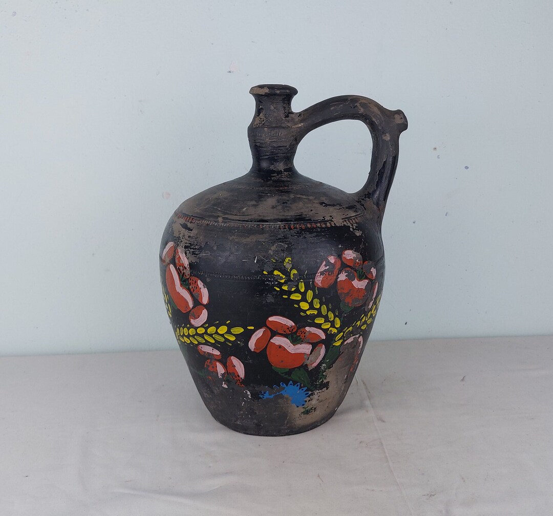 Primitive Jug, Vase, Primitive Art, Clay Vase, Country Vase, Black Vase ...