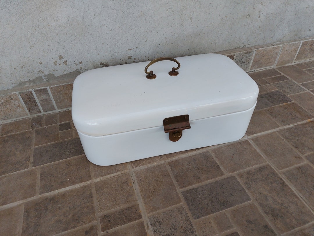 White Enamel Metal Box, Vintage Metal Box, Large Box, Unique Box ...