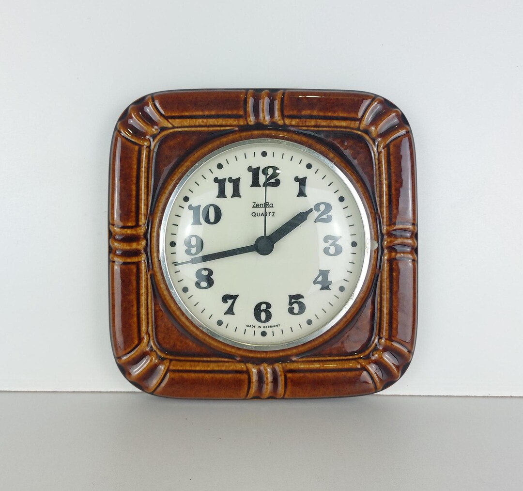 Vintage Brown Clock, Zentra Clock, Kitchen Clock, Wall Clock, Unique ...
