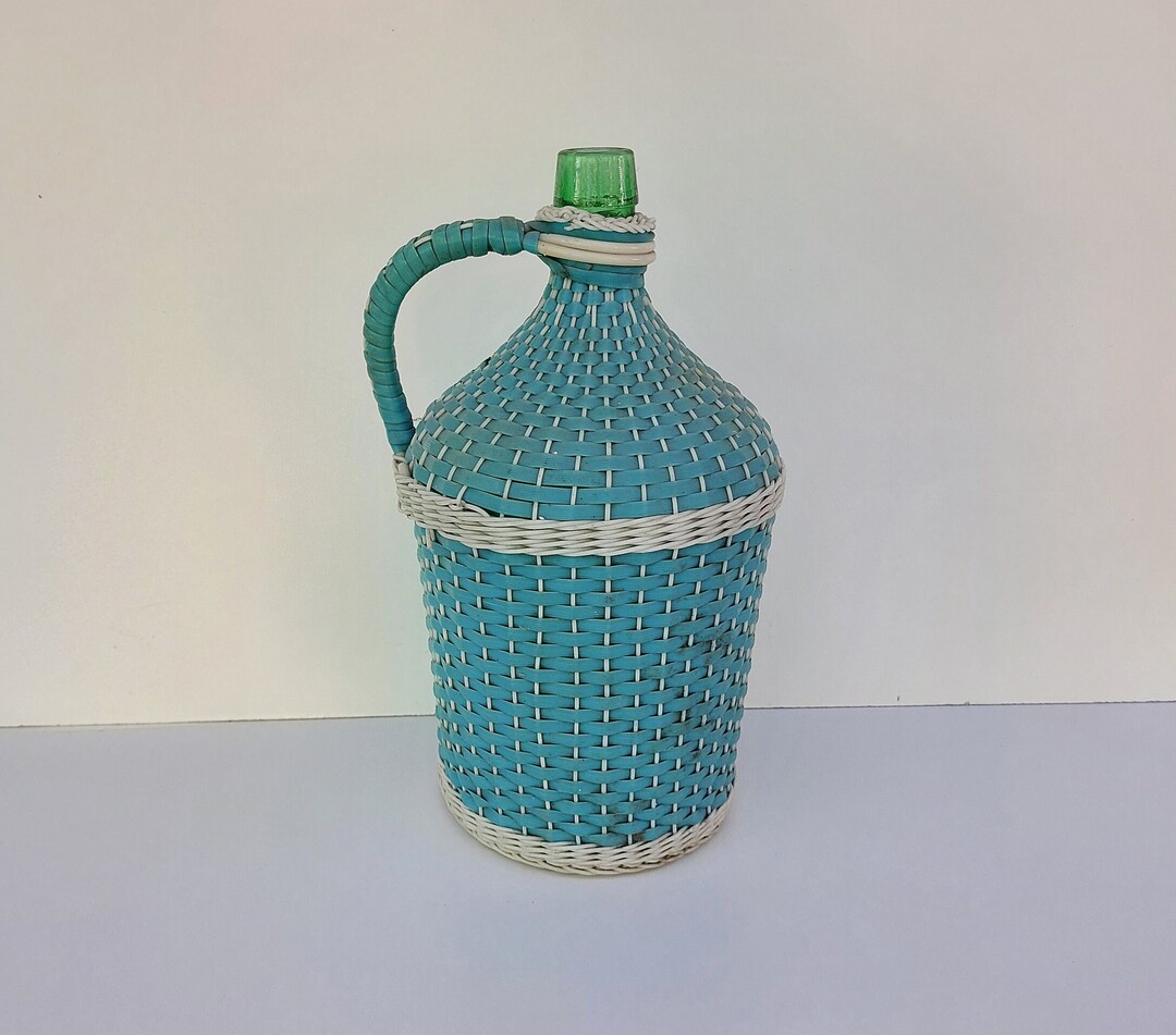 Vintage Wicker Demijohn, Blue Demijohn, Collectable, Gift, Gift Idea ...