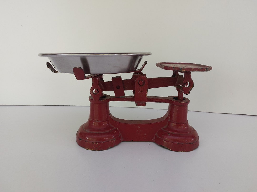 Vintage England Scale, Cast Iron Scale, Retro Kitchen Scale, Red Color ...