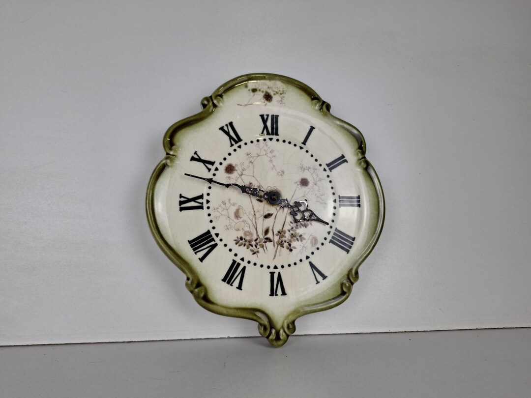 Green Flower Clock, Vintage Clock, Ceramic Clock, Made in Germany ...