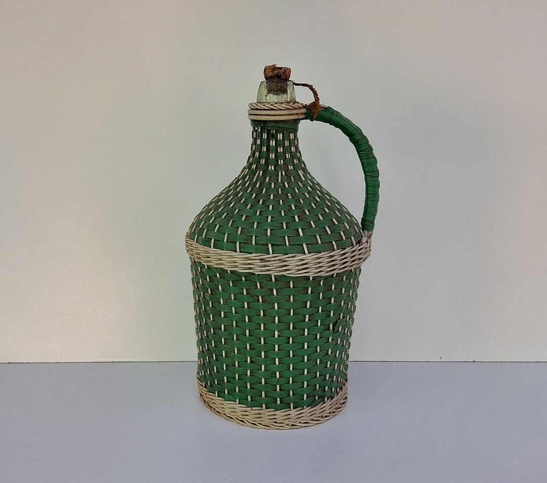 Vintage Wicker Demijohn, Green Demijohn, Collectable, Gift, Gift Idea ...
