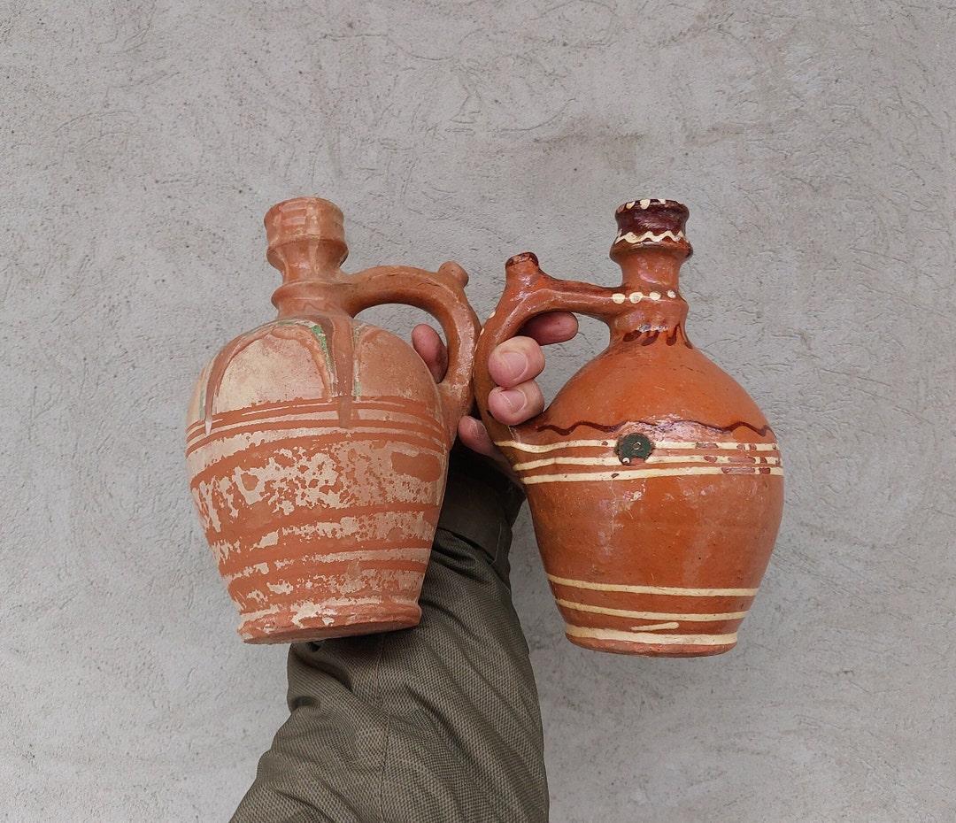 Two Primitive Jug, Vase, Primitive Art, Clay Vase, Traditional Decor ...