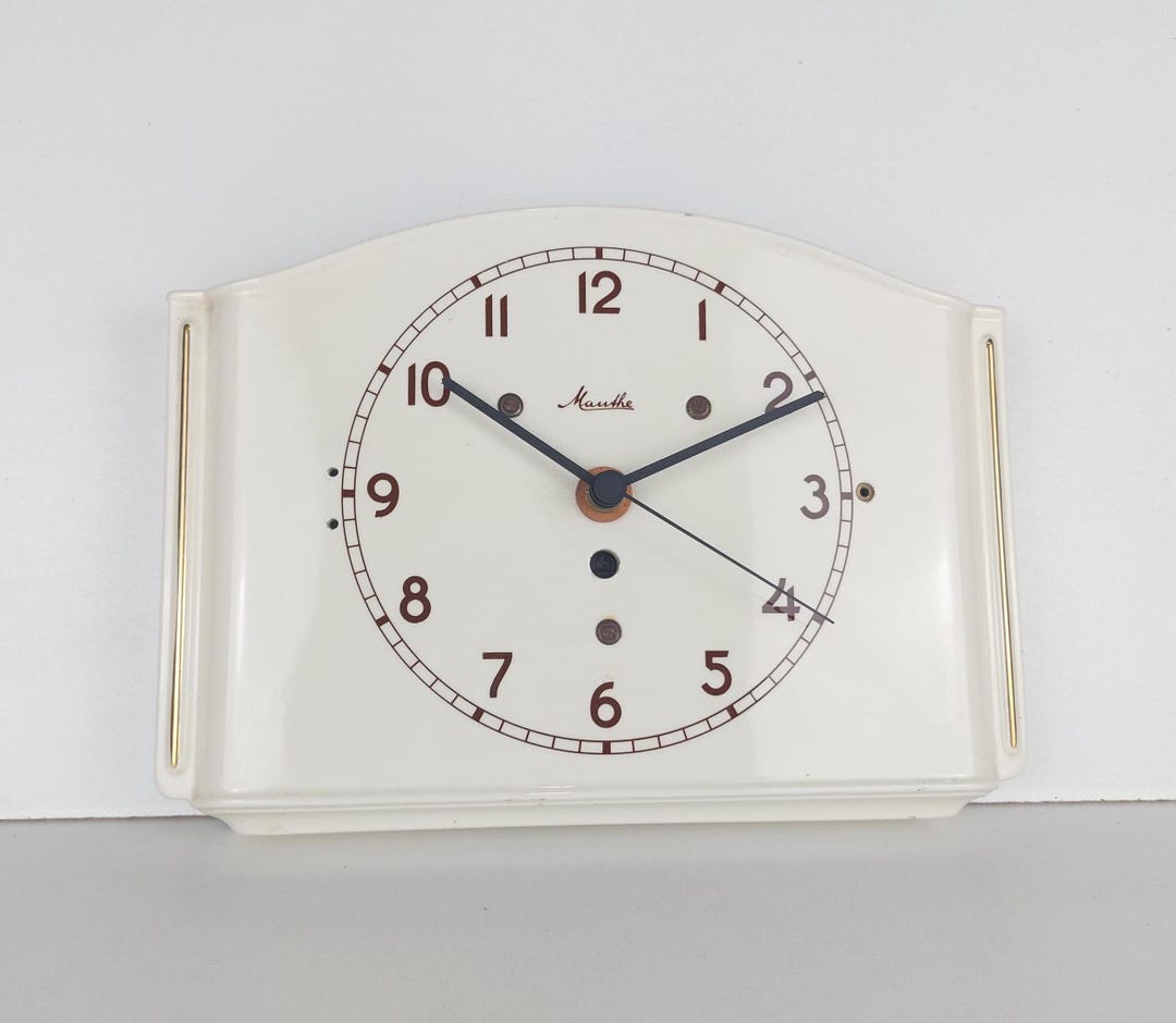 Art Deco Clock, Mauthe Clock, Germany Clock, Wall Clock, White Clock ...