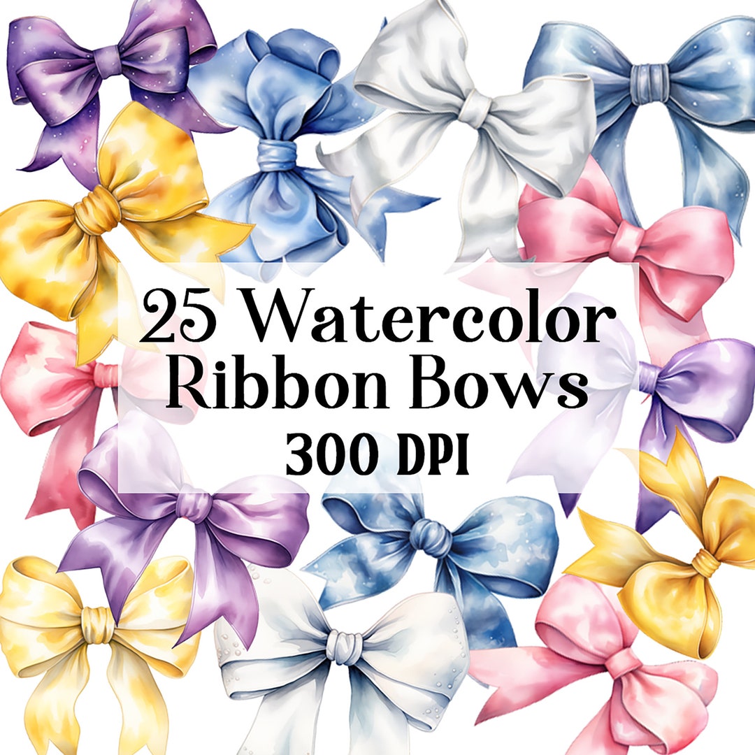 Watercolor Ribbon Bow Clipart - Journal Making, Digital Paper, T-shirts ...