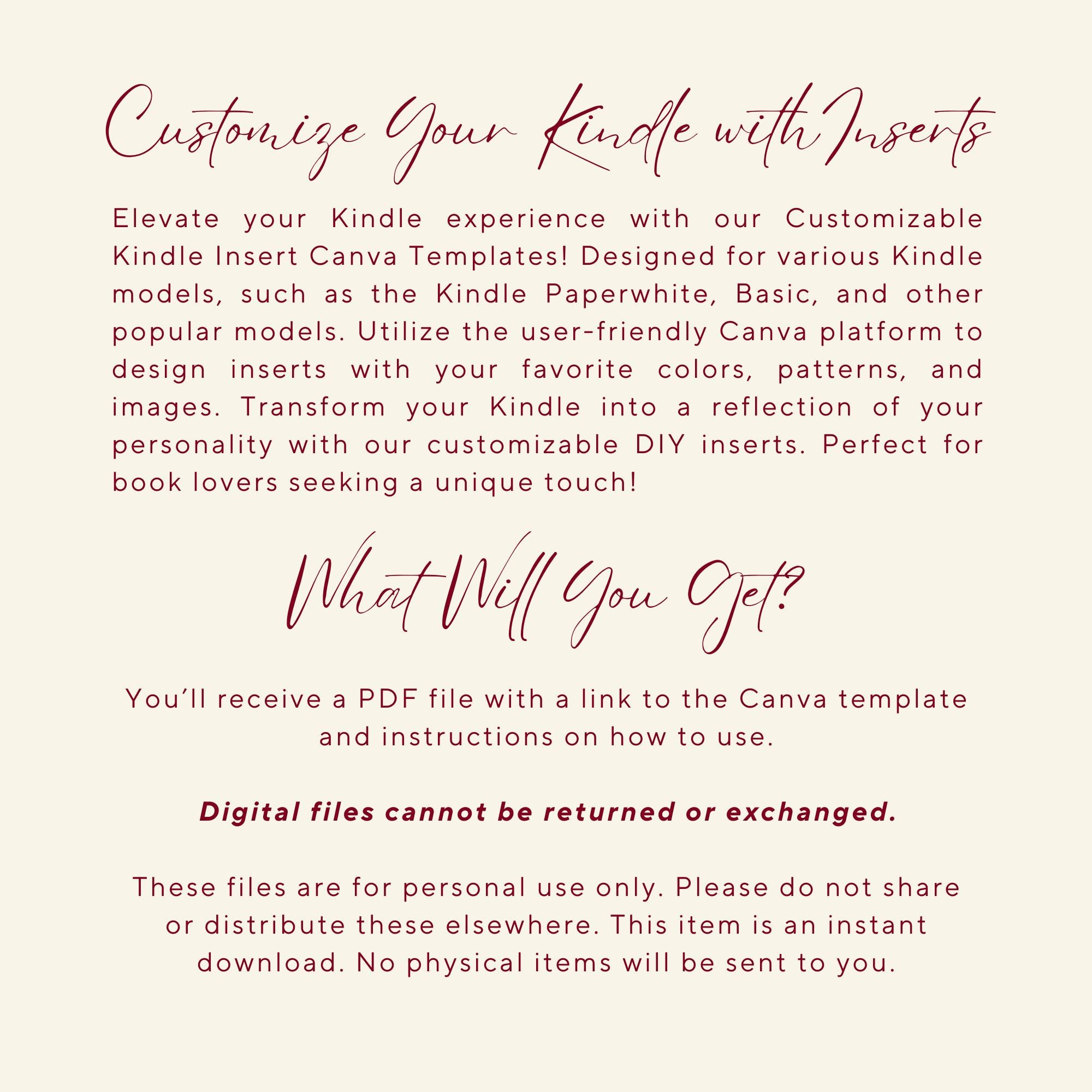 Customizable DIY Kindle Insert Canva Templates | Personalize Your E ...