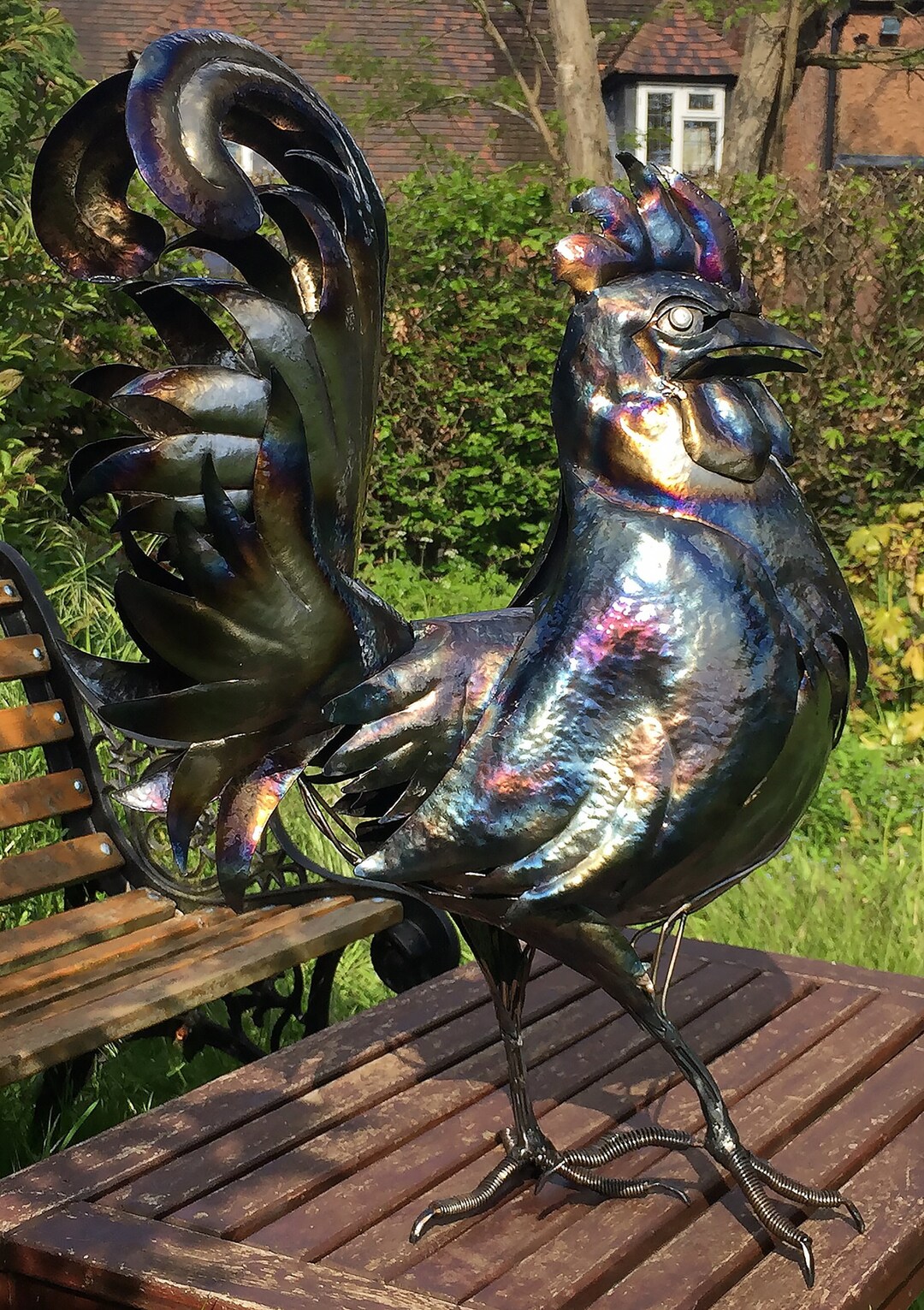 Cockerel Sculpture Hand Forged Metal Art - Etsy