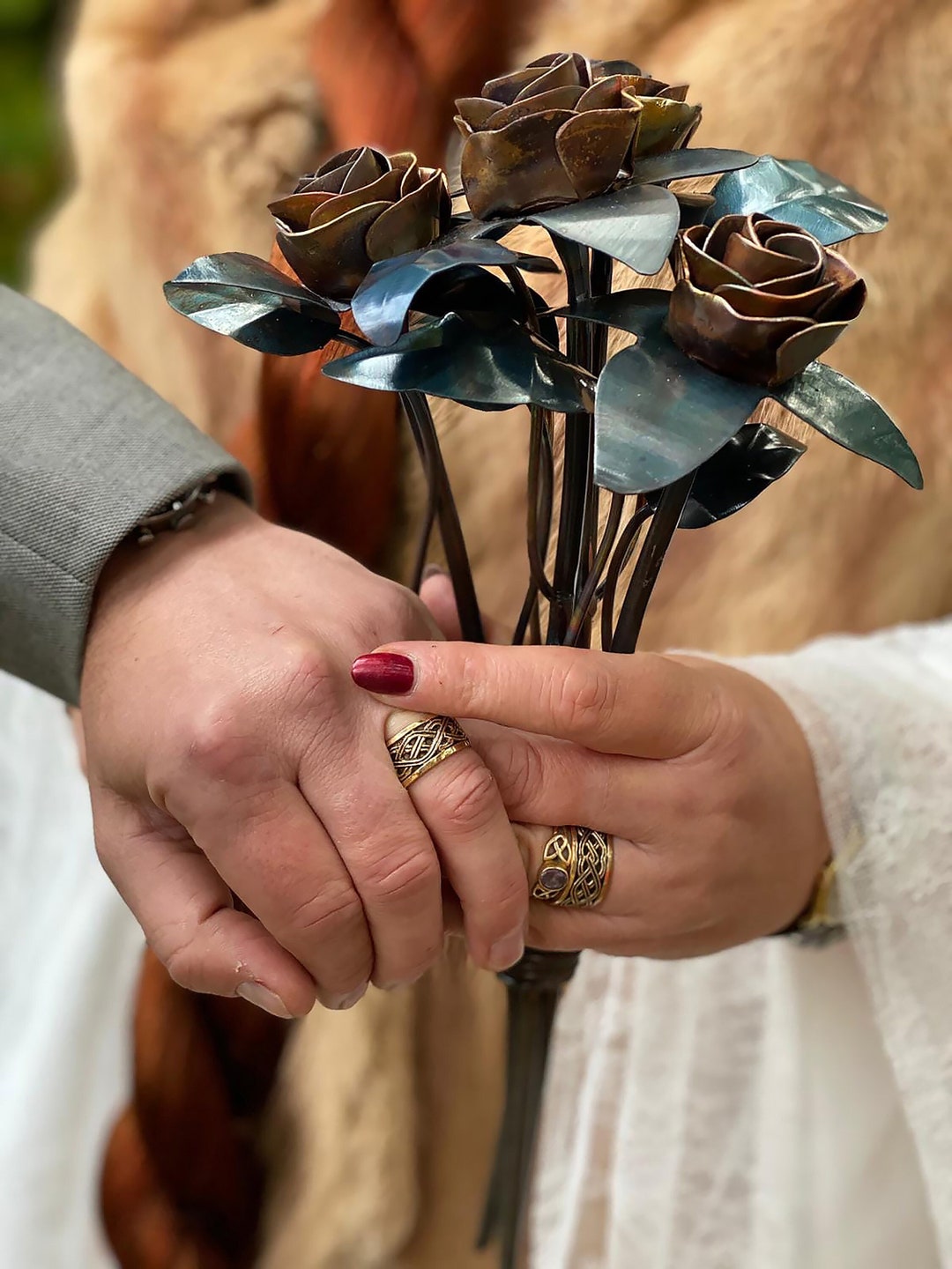 Hand Forged Copper Rose Bouquet: Iron Knot Wedding Floral Display - Etsy