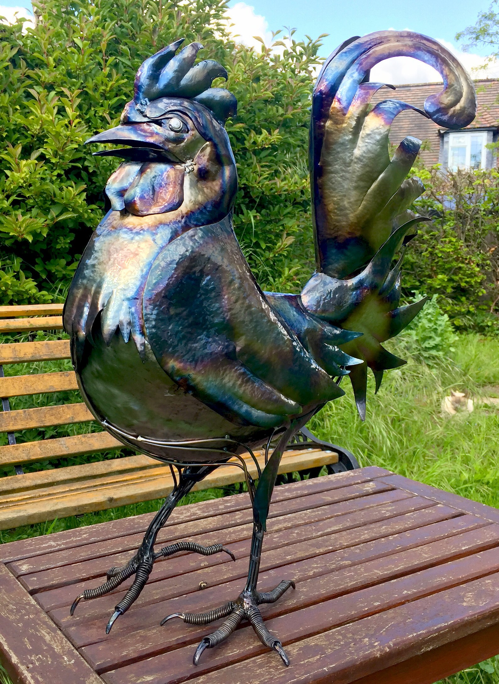 Cockerel Sculpture Hand Forged Metal Art - Etsy