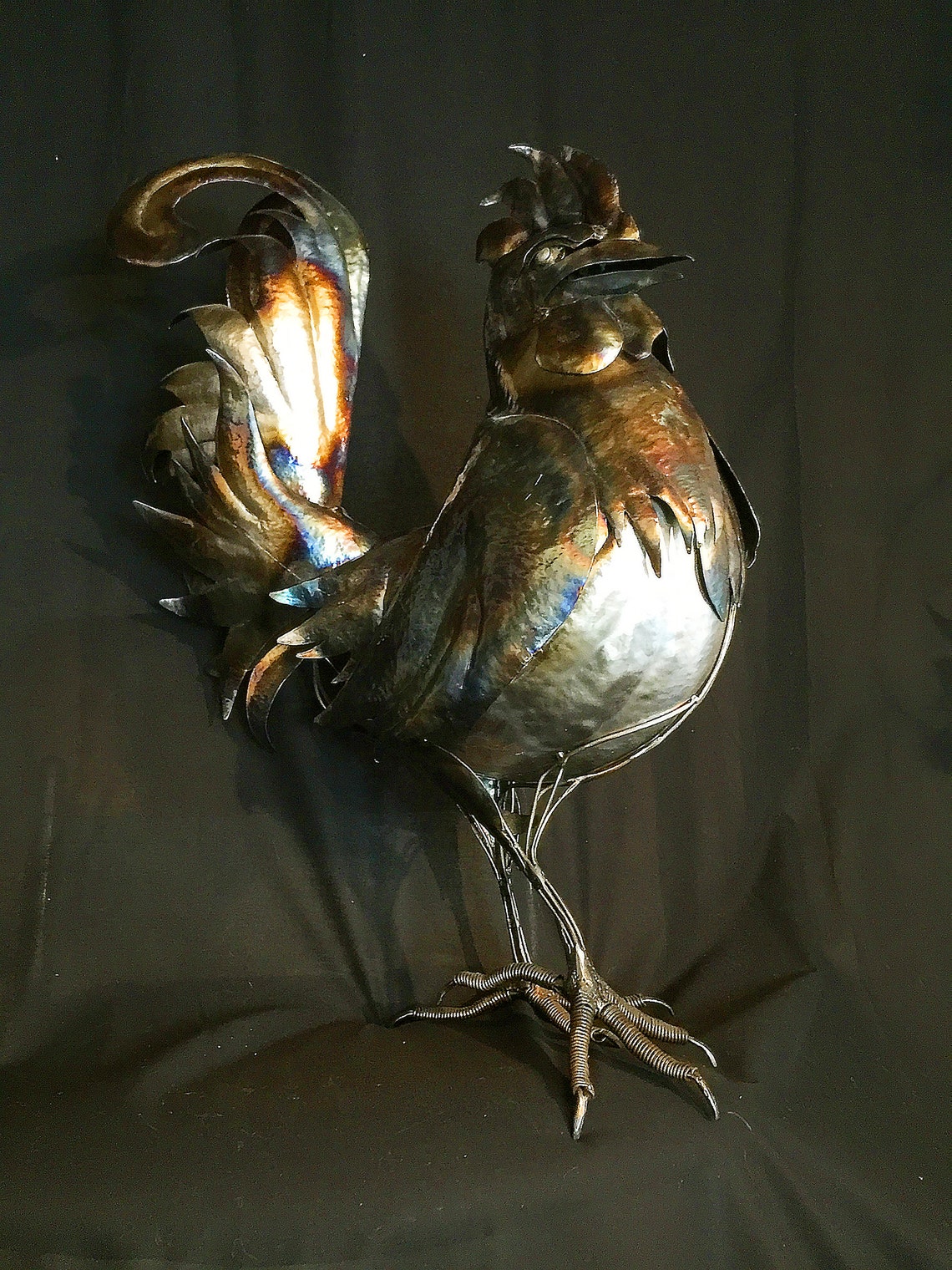 Cockerel Sculpture Hand Forged Metal Art - Etsy