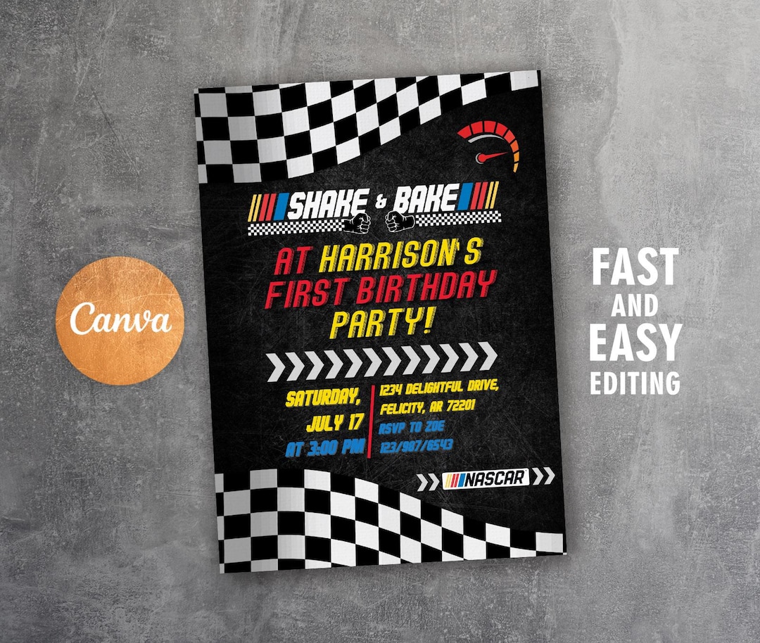 Nascar Birthday Invitation, Ricky Bobby, Shake N Bake, Cars, Speed ...