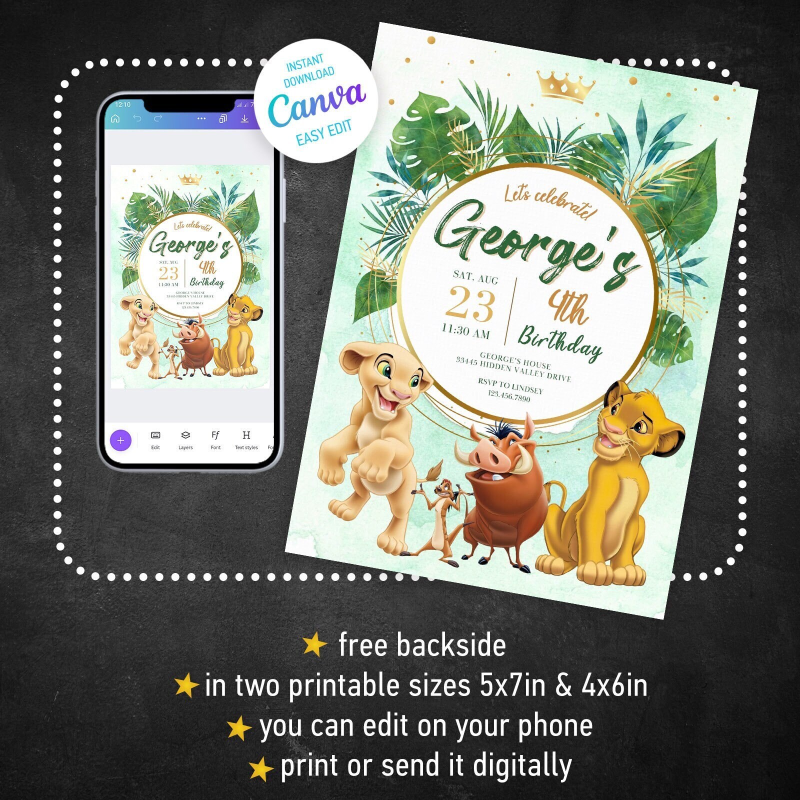 Lion King Printable Birthday Invitation, Simba Birthday Invite, Safari ...