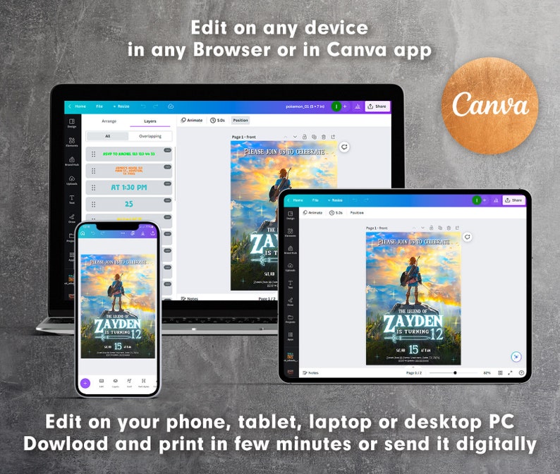 Video Gamer Invite, Legend of Zelda Birthday Invitation, Digital ...